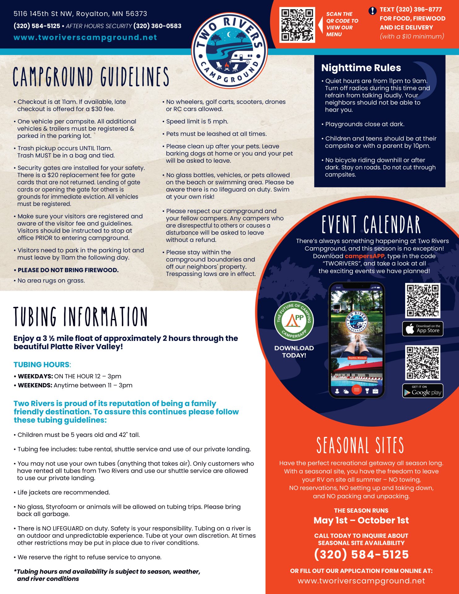 RV Park Map of Two Rivers Campground in Royalton, Minnesota